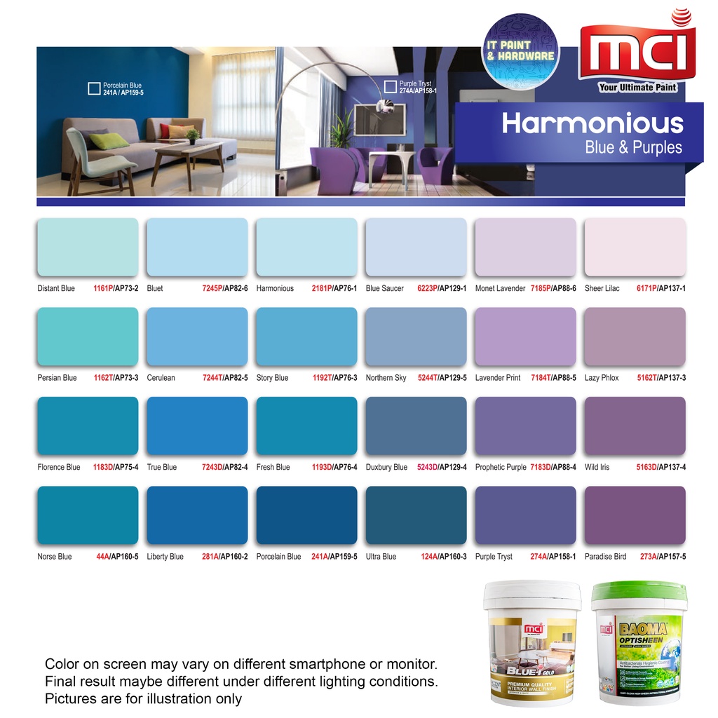 [HARMONIOUS BLUE PURPLE] 1 Liter MCI Paint Blue-I Gold Baoma Optisheen ...