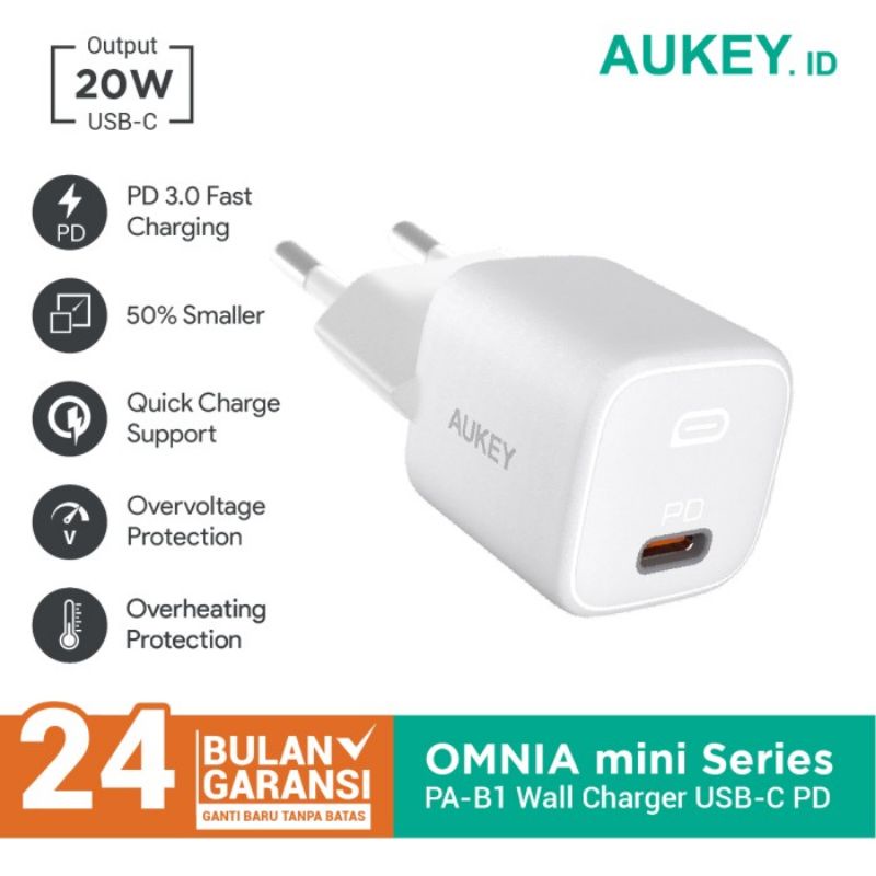 Aukey Mini Charger 20W Power Delivery Type C Omni Mini Series USB-C PD ...