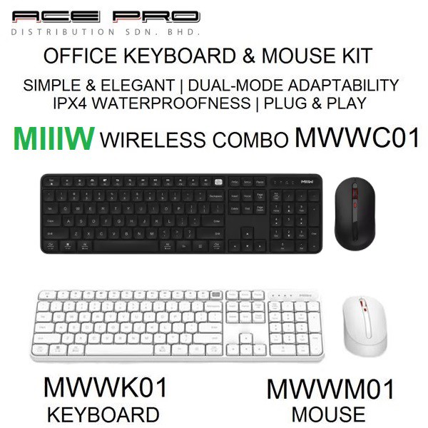 MIIIW Wireless Combo - Cordless Office Keyboard & Mouse Kit Set ...