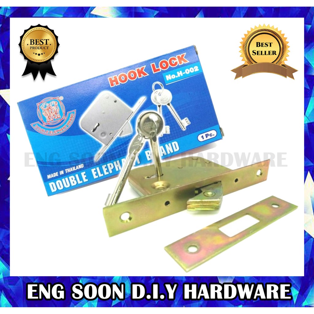 [100% ORIGINAL] DOUBLE ELEPHANT RAINBOW HOOK LOCK / STEEL DOOR LOCK ...