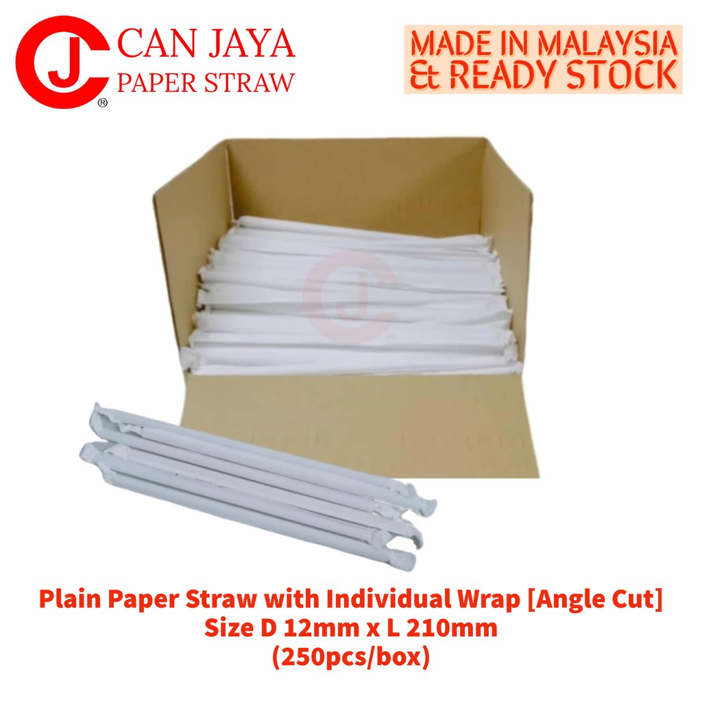 Paper Straw [Angle Cut] with Individual Wrap Diameter D12mm x L210mm ...