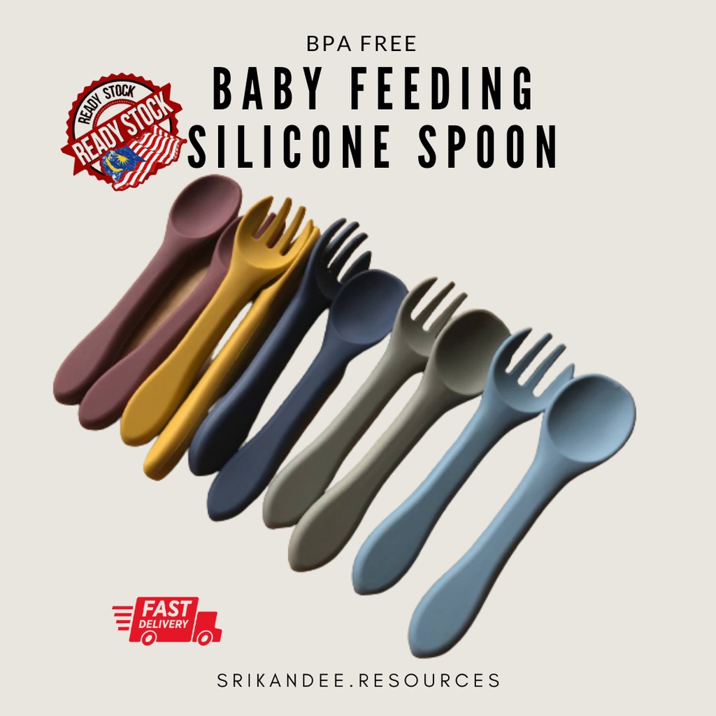 Sudu garfu baby / Spoon & Fork Set Silicone Tableware Kids Toddler ...