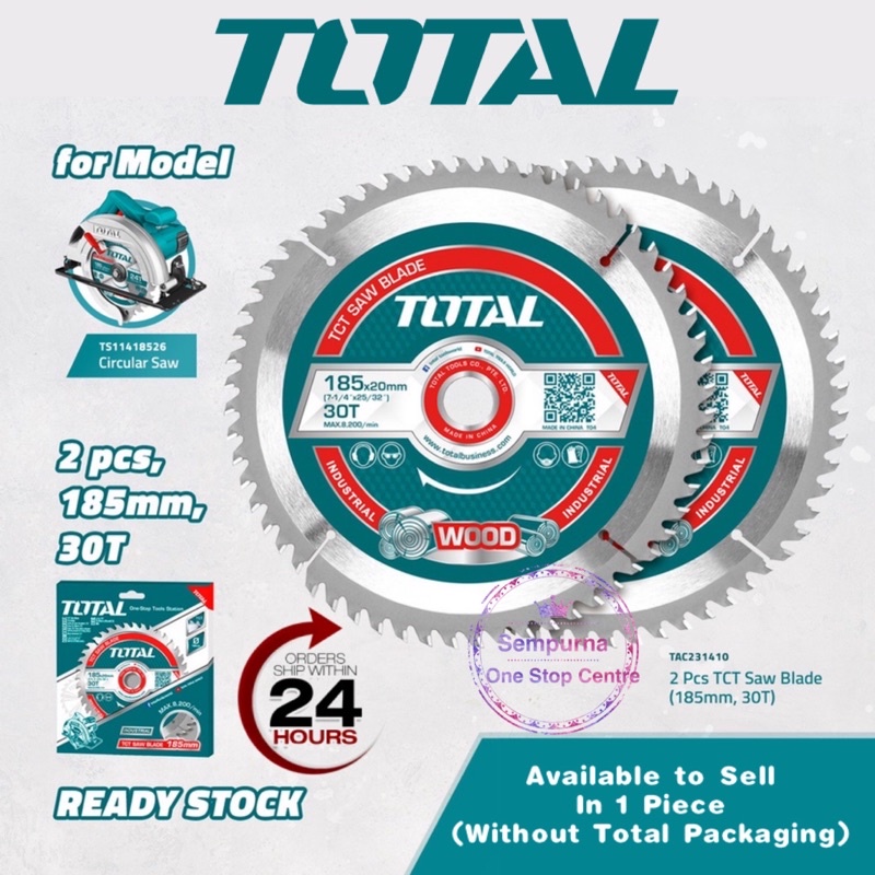 TOTAL TCT Saw Blade (7 1/4” / 185mm, 30T), 2 Pcs per Set for TS11418526 ...