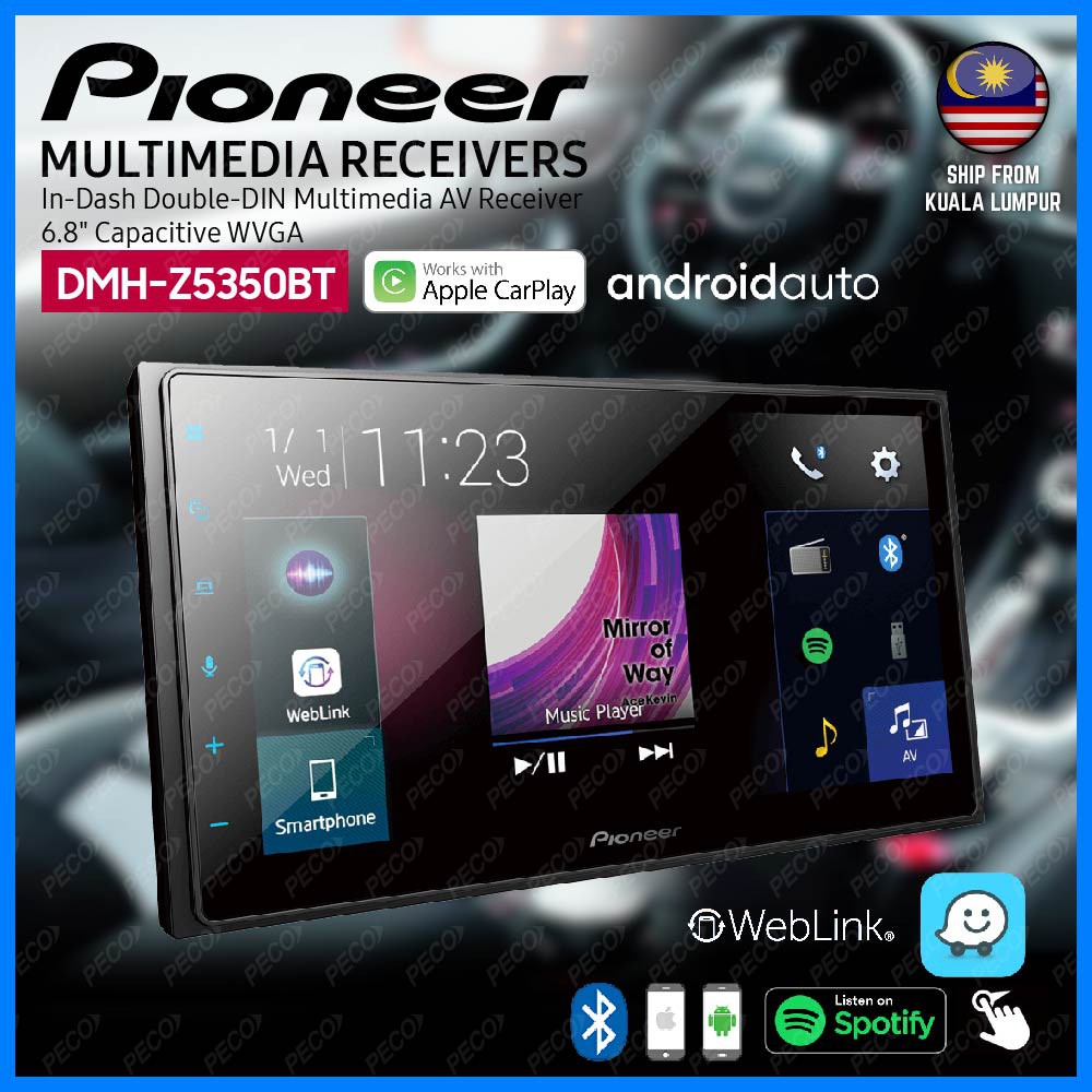 Pioneer DMH-Z5350BT - 6.8” In-Dash Double-DIN Multimedia AV Receiver with Apple CarPlay ...