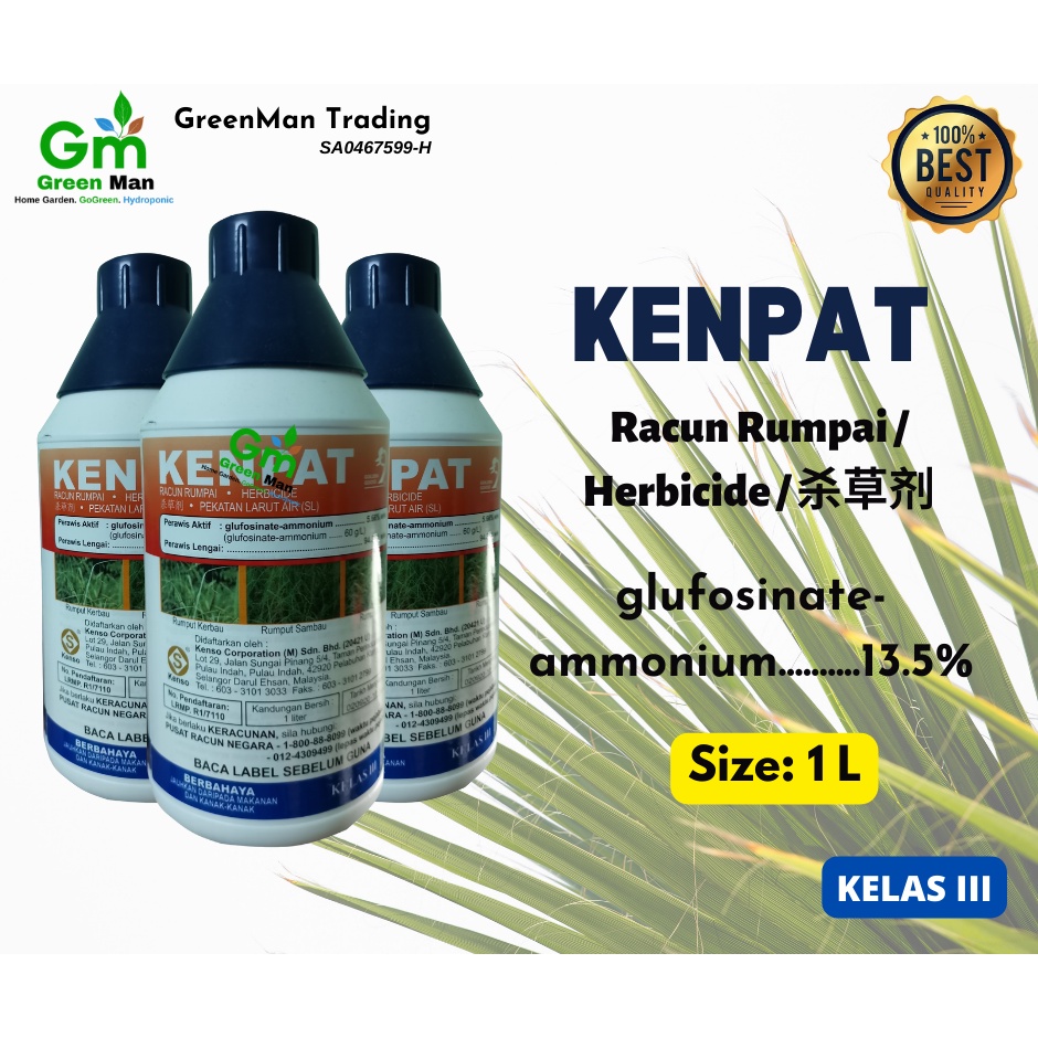 1L KENPAT glufosinate.ammonium-5.66% Racun Rumpai 杀草剂 Herbicide kenso ...