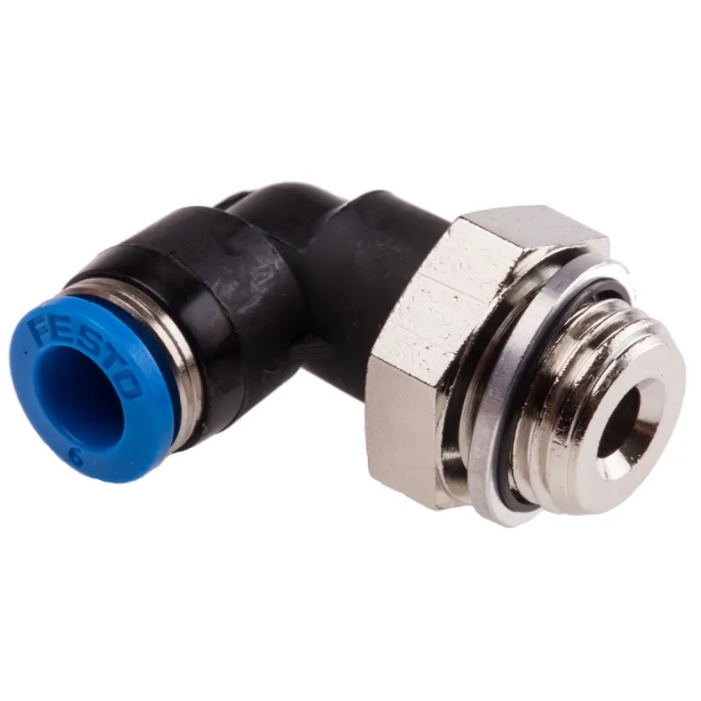 Festo QS Series Elbow Threaded Adaptor, G 1/4 Male to Push In 6 mm, Threaded-to-Tube Connection ...