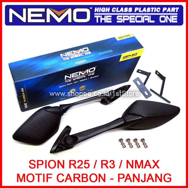 Nemo Rearview Mirror Long Stem MODEL R25 MOTIF CARBON BODY NMAX 2020 ...