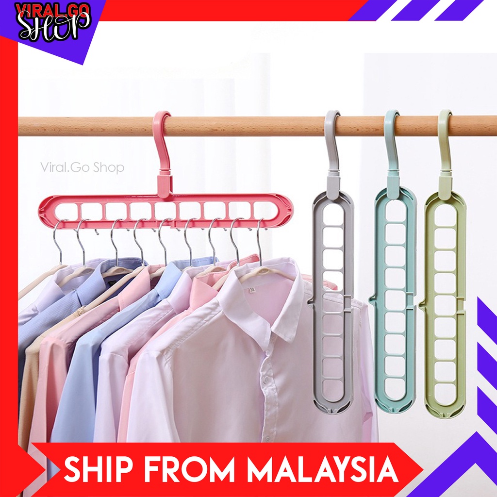 Multi-function Clothes Hanger With 9 Holes Rotating Folding Magic ...