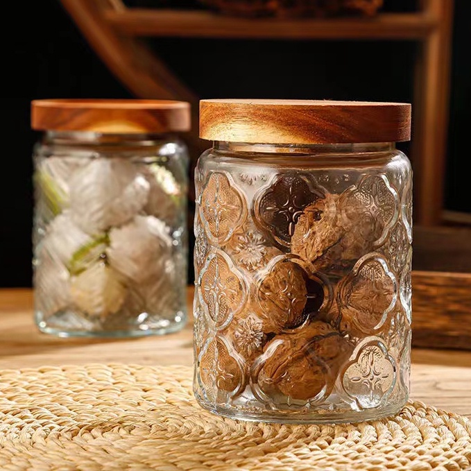 INTERNAUL Multi-purpose Embossed Glass Jar Canister Storage Jar Food ...