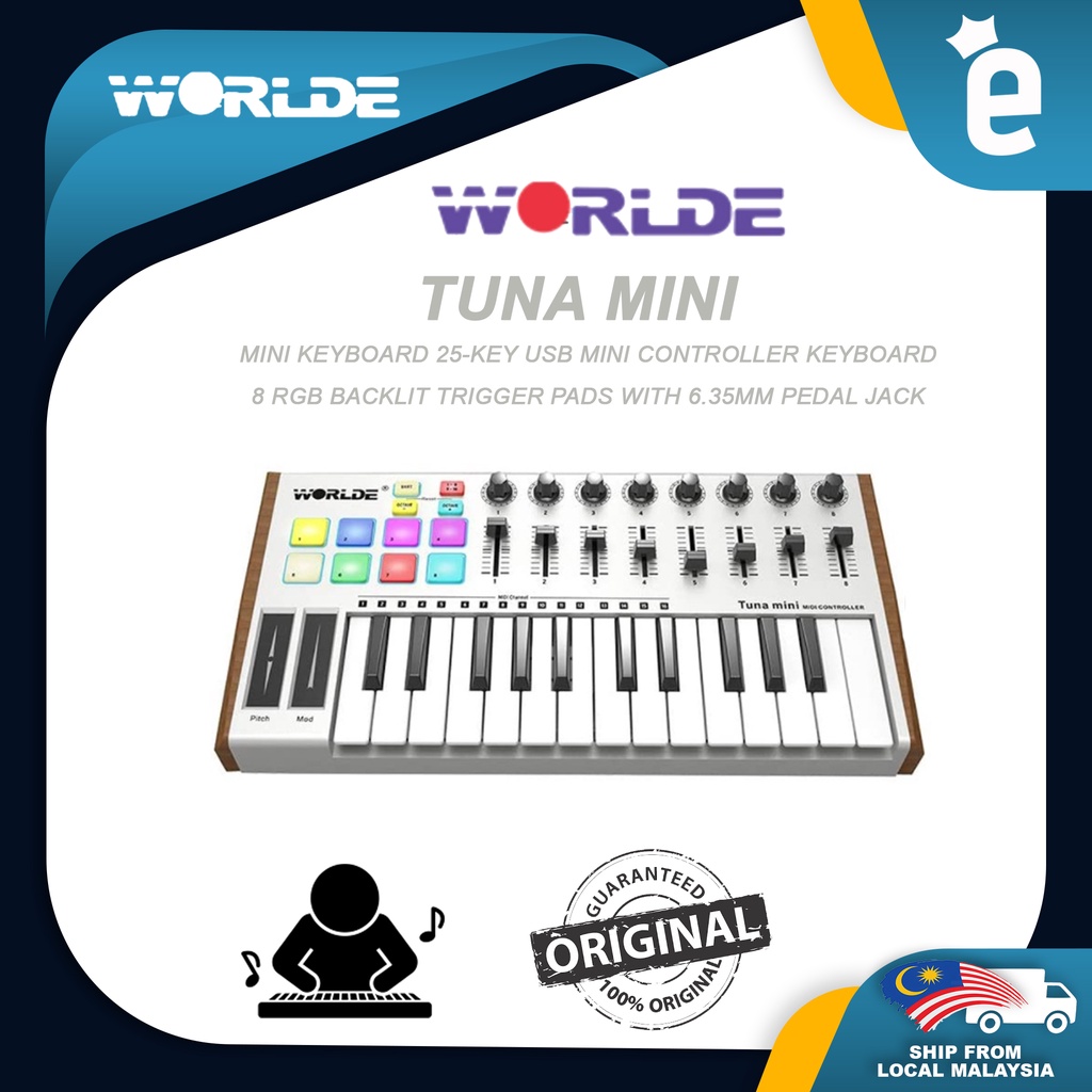 WORLDE TUNA MINI MIDI Keyboard 25-Key USB MIDI Controller Keyboard 8 ...