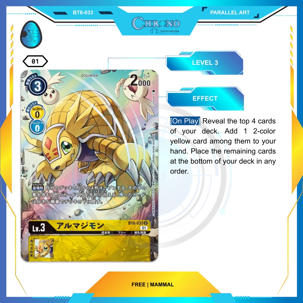 BT8-033 | Armadillomon | Parallel Art | Digimon Card Single | Chrono TCG | New Hero | BT8 Yellow ...