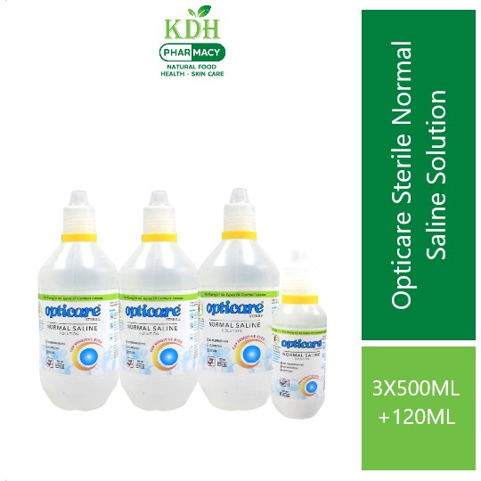 Opticare Sterile Normal Saline Solution 3x500ml + 120ml (Contact lens ...