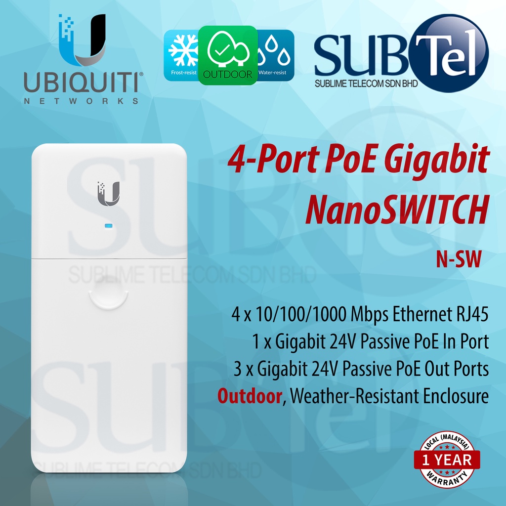 Ubiquiti N-SW NanoSwitch 4 port Gigabit Outdoor POE Switch UBNT Passive ...