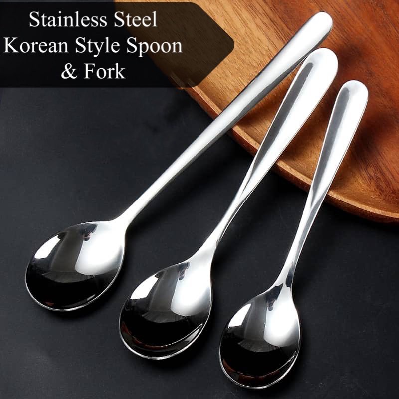 Stainless Steel Korean Style Spoon & Fork/ Garfu & Sudu Style Korea ...