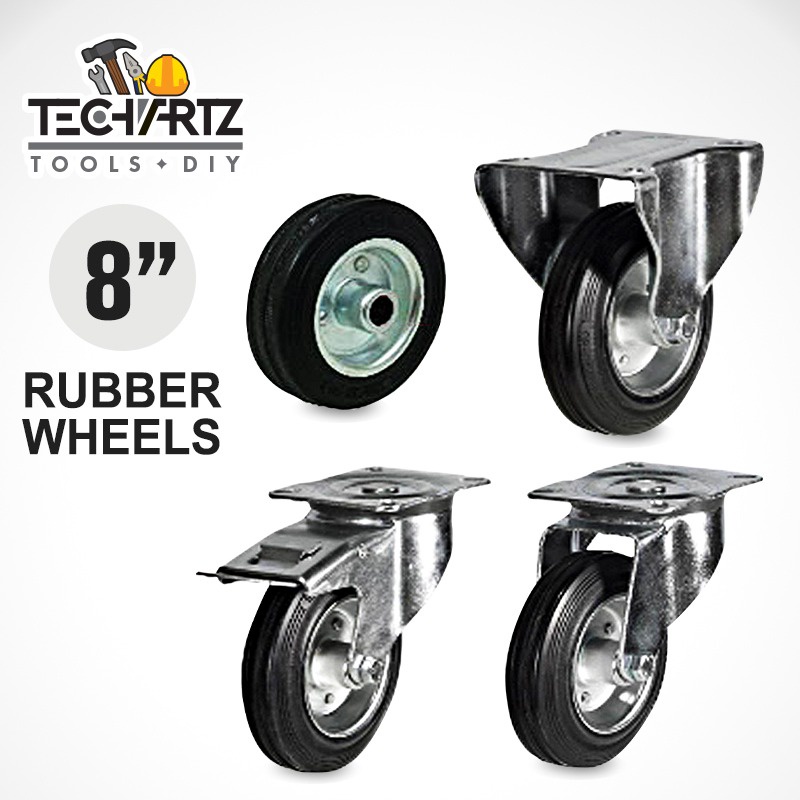 Black 8 Inch Medium-duty Wheel 350kg Rubber Brake / Swivel / Rigid ...