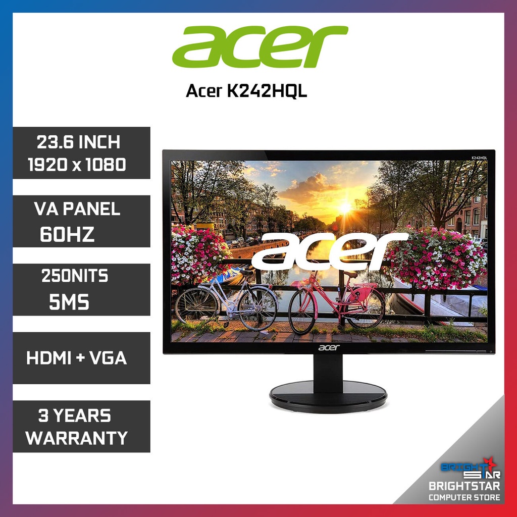 ACER K242HQL Monitor ( 23.6 Inch / 1920 x 1080 / VA / 60HZ ) | Shopee ...