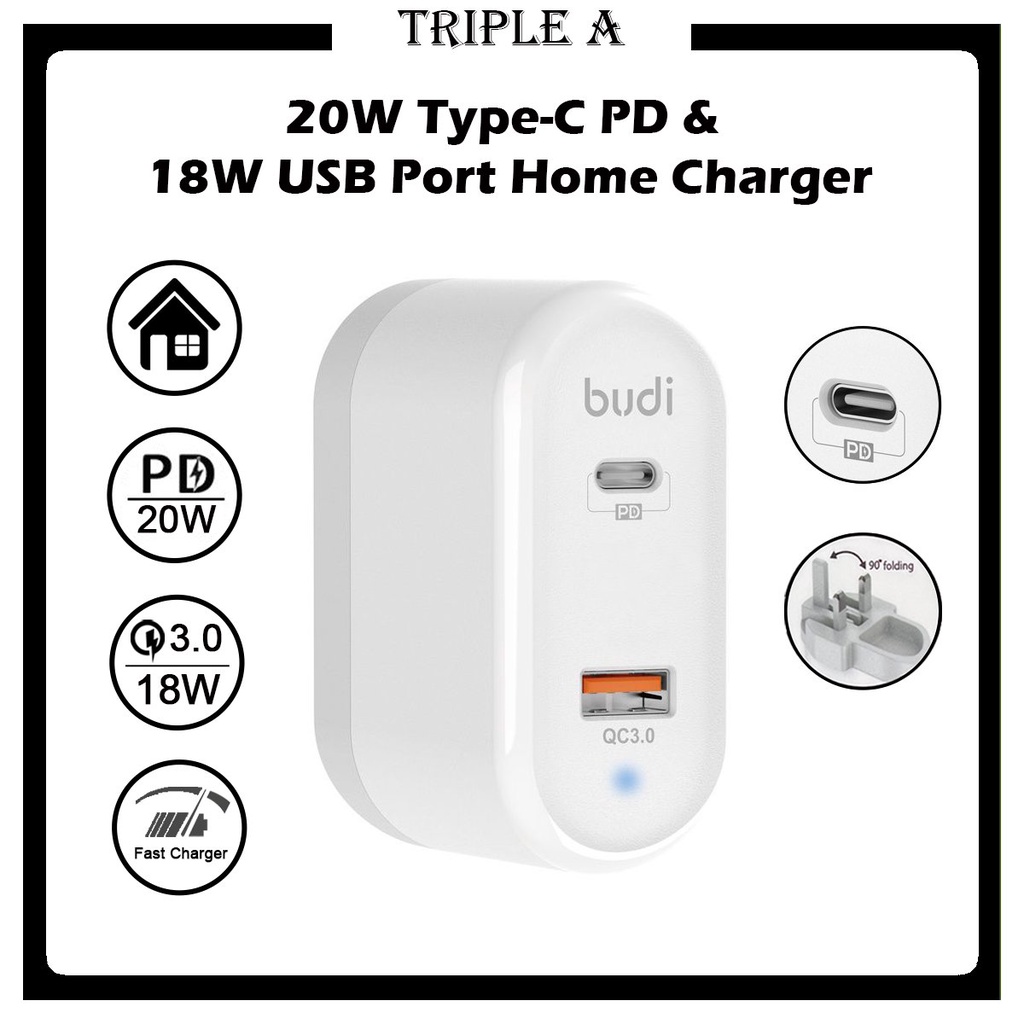 Budi Charger Quick Charge 3.0 USB Output + Type-C PD Output Fast ...