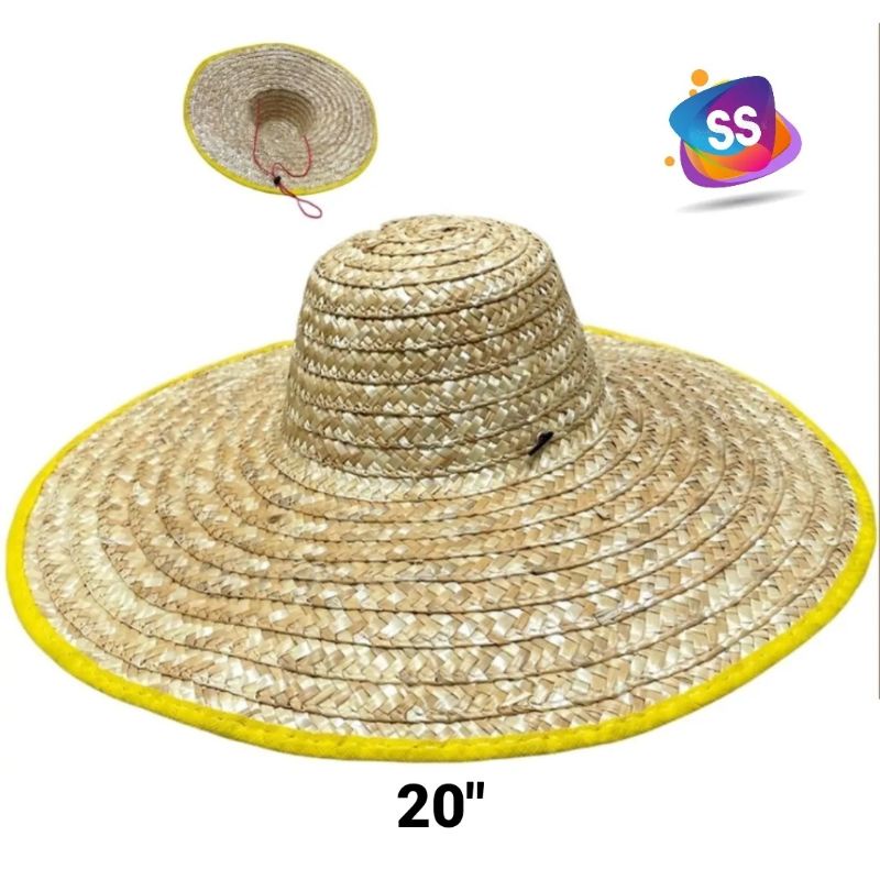 20" GRASS STRAW BIG FARMER HAT/TOPI MENGKUANG/TOPI KEBUN/GARDENING ...