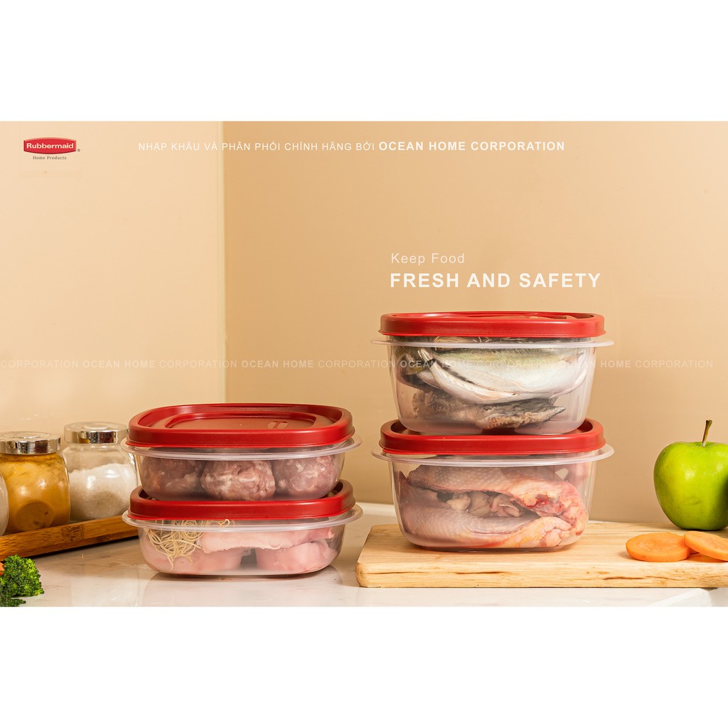 Set of 4 RUBBERMAID USA virgin plastic food containers with red valve ...