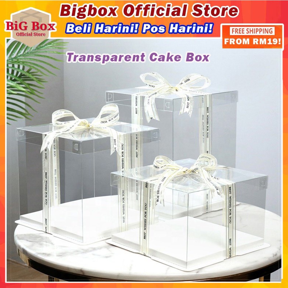 Transparent Cake Box 6/8/10/12” Gift Box Flower Decoration Box Kotak ...