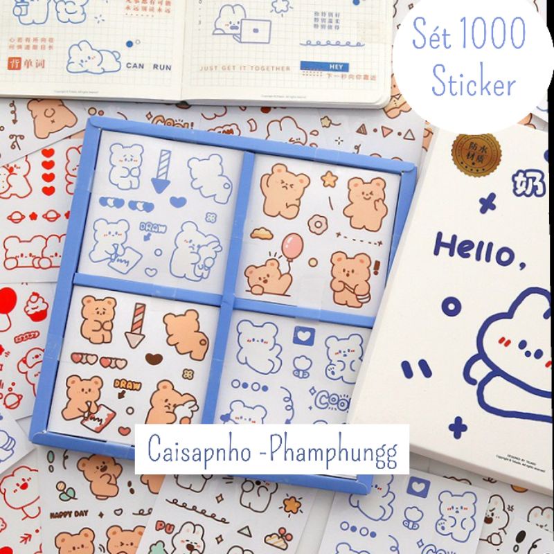 Box of 1000 super cute waterproof stickers (white bear pattern ...