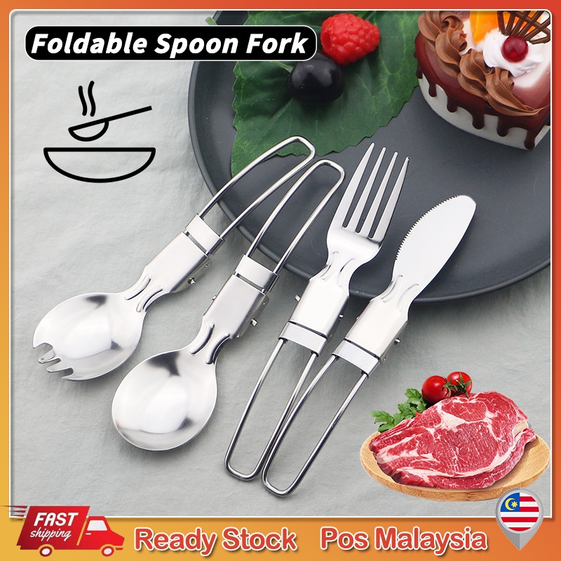 Foldable Spoon Fork Spork Portable Stainless Steel Camping Spoon ...