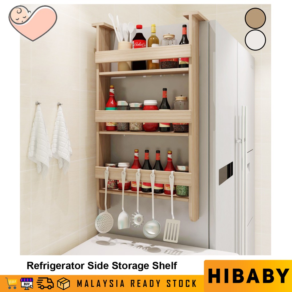 HIBABY 3 Tier Refrigerator Side Storage Wood Kitchen Organizer ...
