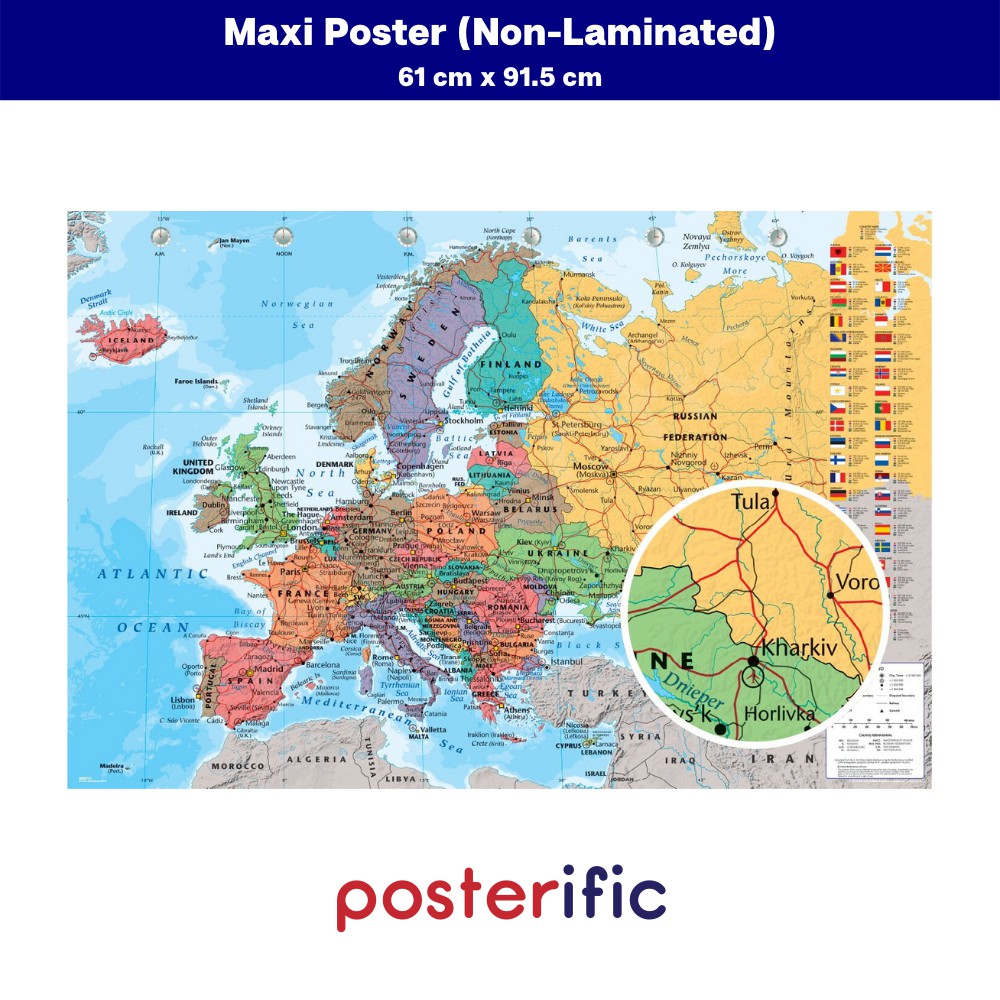 European Countries Map - Poster (61 cm X 91.5 cm) | Shopee Malaysia