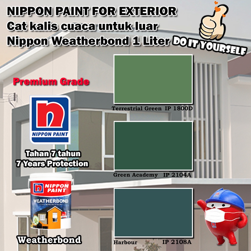 Nippon Paint Weatherbond Exterior collection 1 Liter Terrestrial Green ...