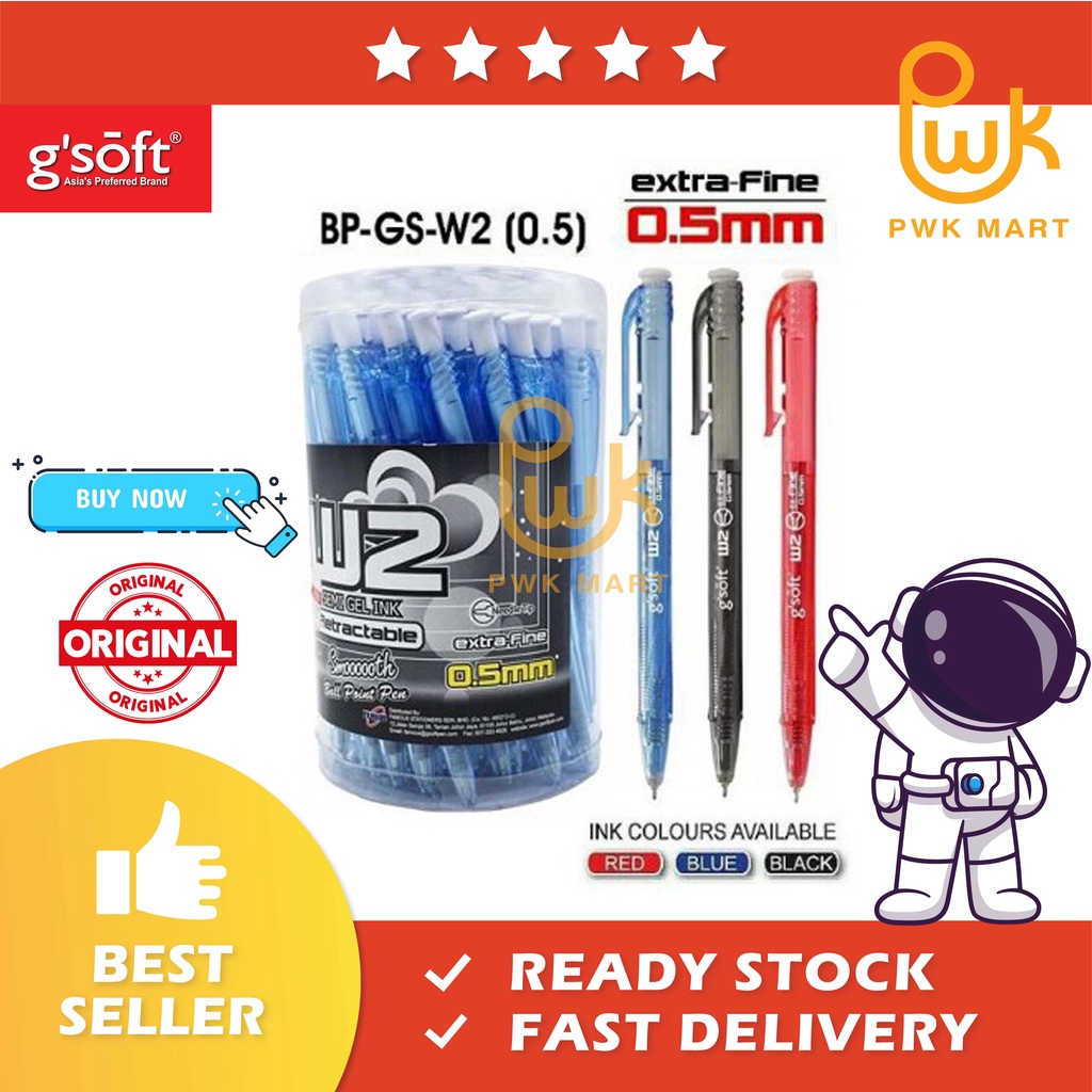 🔥VALUE 🔥G'soft W2 Ball Point Pen 0.5mm (Black/Blue/Red) | Shopee Malaysia