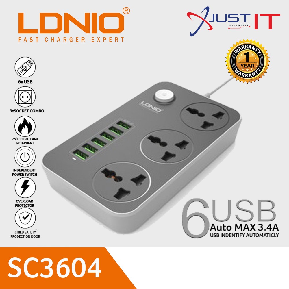 🌟new🌟 LDNIO SC3604 ANTI-STATIC POWER SOCKET | Shopee Malaysia