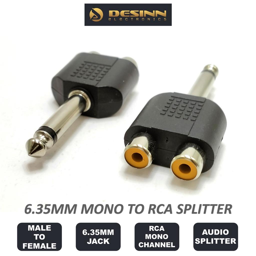 6.35mm Mono TS 1/4 Inch Male to Dual RCA Splitter Jack Female Adapter ...