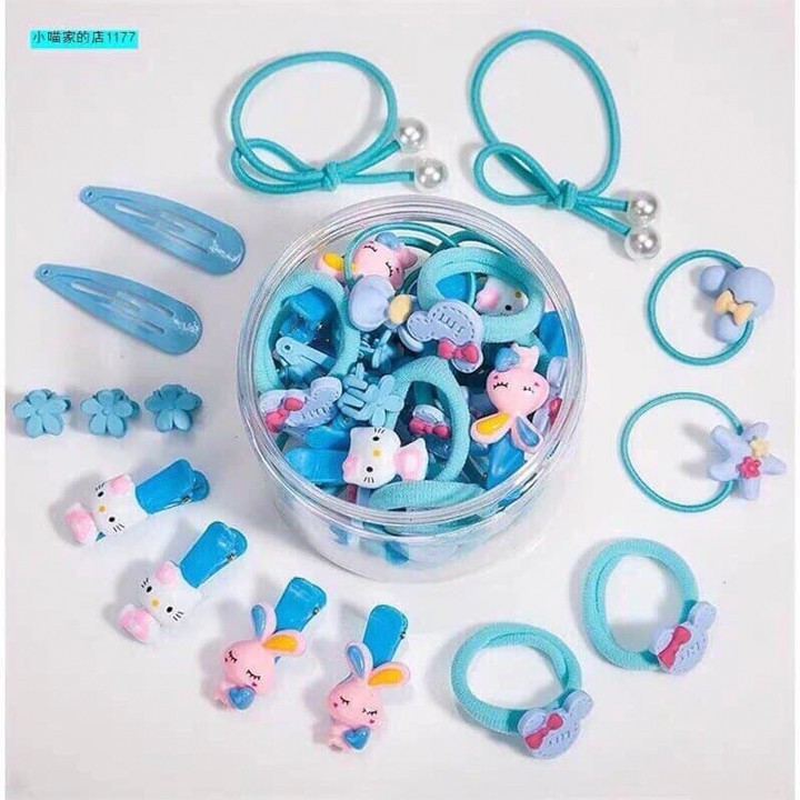 Hair tie box with many details (blue) | Shopee Malaysia