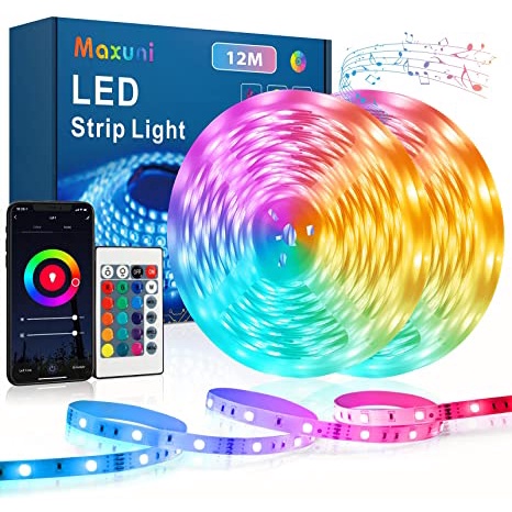 Led Strips Lights with Remote, Maxuni 12M RGB Bluetooth App Controlled ...