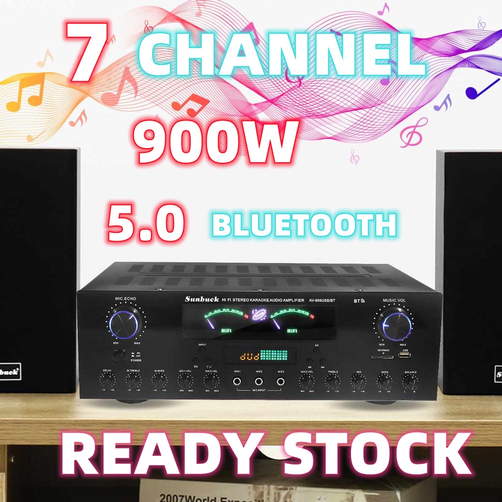 【Ready stock】 7 Channel Audio Power Amplifier Home Subwoofer 5.0 Bluetooth Amp HiFi Stereo ...