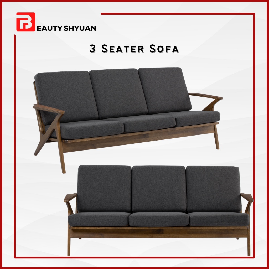 ASLEY Wood Sofa 3 Seater Sofa Murah Sofa Chair Sofa Fabric Sofa Kain ...
