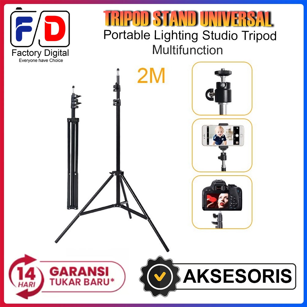 Universal Tripod Stand 2 Meter Multifunction Tripod 3 Sections 200cm ...