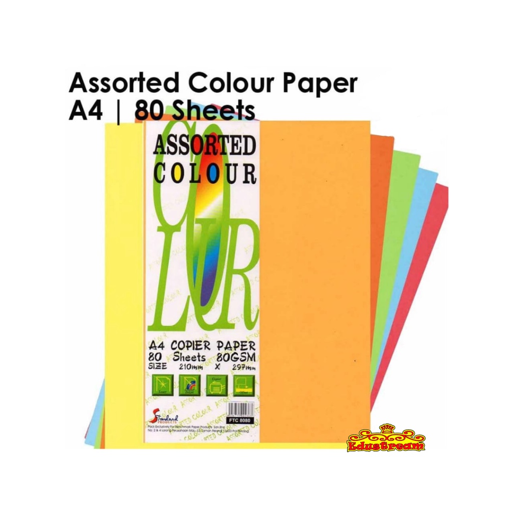 READY STOCK!! Standard Assorted Colour Paper A4 80gsm 80 Sheets ...