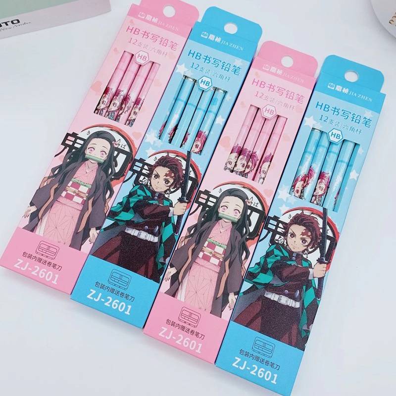 12PCS/Box Demon Slayer Kimetsu No Yaiba HB School Pencils with Eraser ...