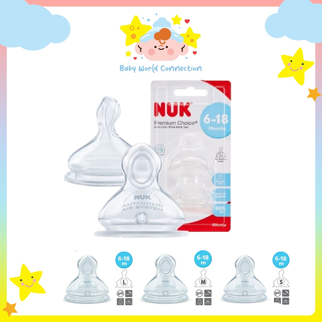 NUK Silicone PC Teat Wide Neck Size 6-18m (S) (M) (L) [2Pcs/Card] / NUK ...
