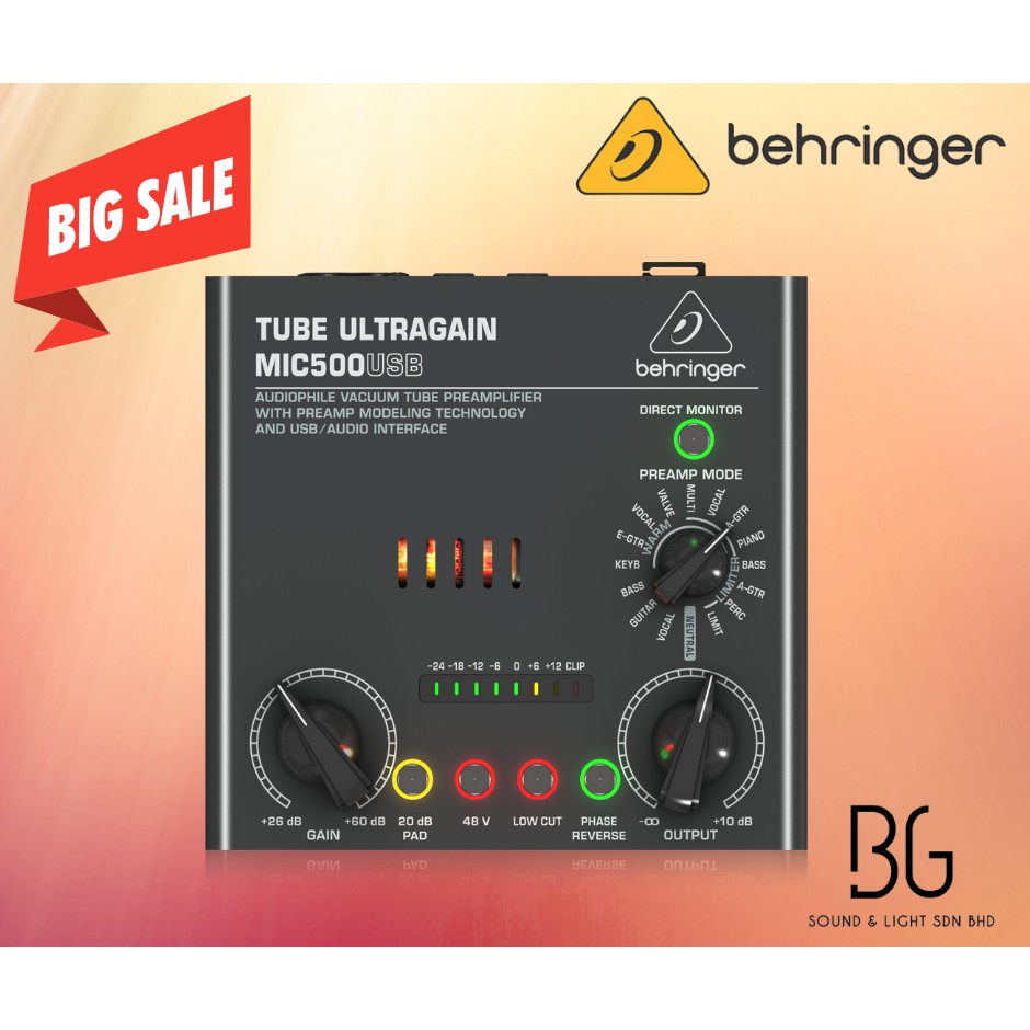 Behringer MIC500USB Audiophile Vacuum Tube Preamplifier with Preamp ...