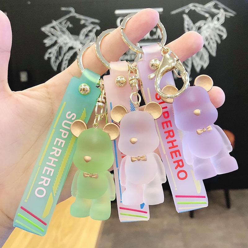 Cartoon crystal bearbrick keychain transparent car bear brick key ring ...
