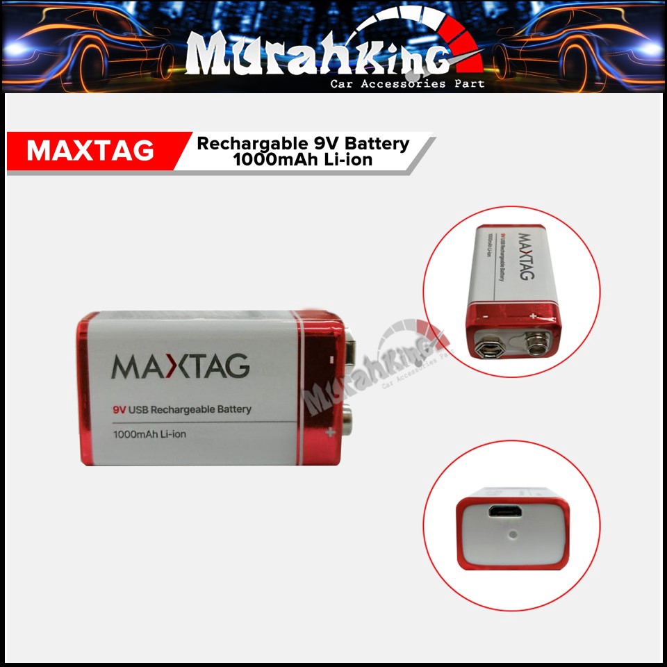9V 1000 mAh Li-ion Micro USB Rechargeable Battery MaxTag / Smart Tag ...