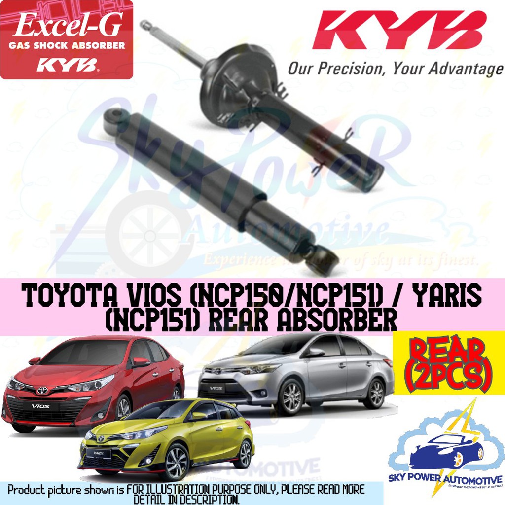 TOYOTA VIOS (NCP150/NCP151) / YARIS (NCP151) KAYABA (KYB) EXCEL-G GAS SHOCK ABSORBER (REAR 2PCS ...