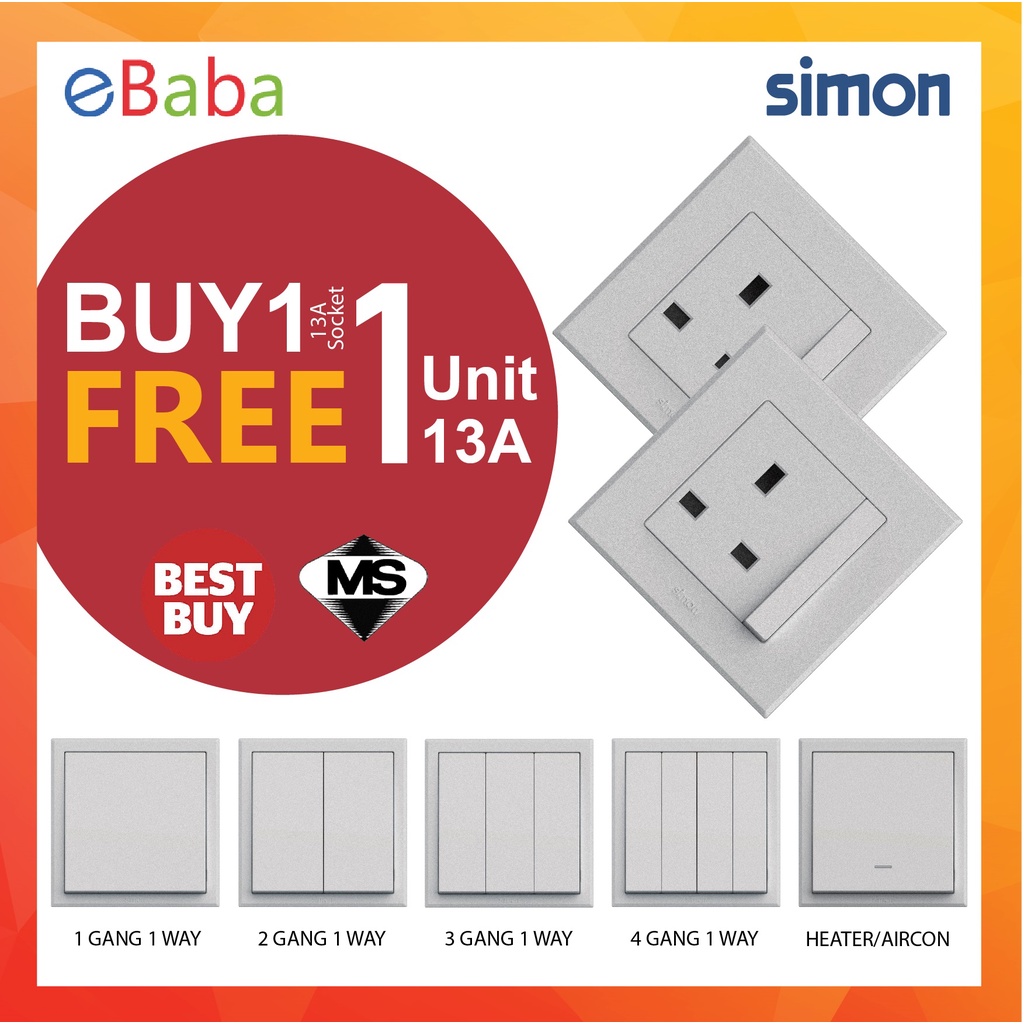 [SIRIM] Simon E3 Silver SIMON Switch E3 Silver🔥13A Socket Buy 1 Free 1🔥 ...