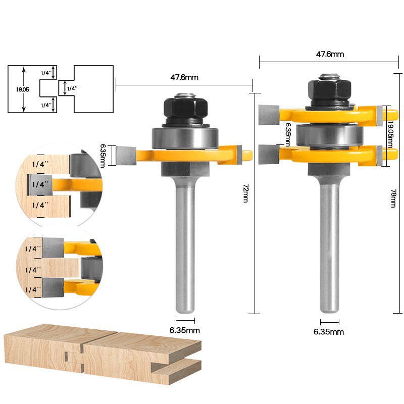 Tongue & Groove Router Bit Set 3 Teeth T-shape Wood Milling Cutter ...