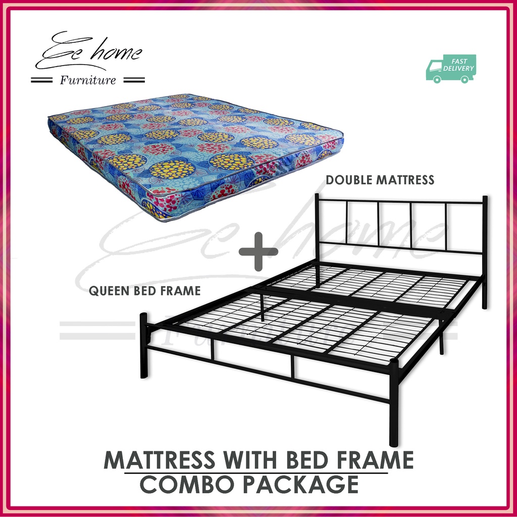 EE HOME Set Queen Size Bed Frame With Queen Mattress Katil Queen Set ...