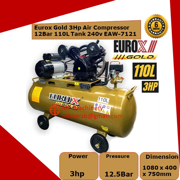 Mf Eurox 12Bar 3Hp Air Compressor 110L Tank 240v EAW-7121 EAW7121 ...