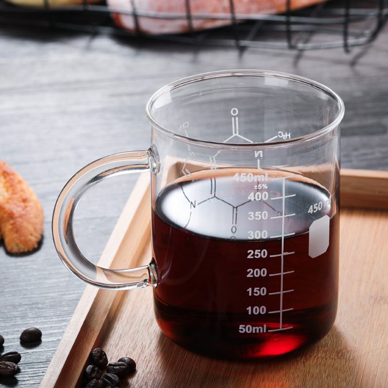 Caffeine Beaker Mug Graduated Beaker Mug with Handle Borosilicate Glass ...