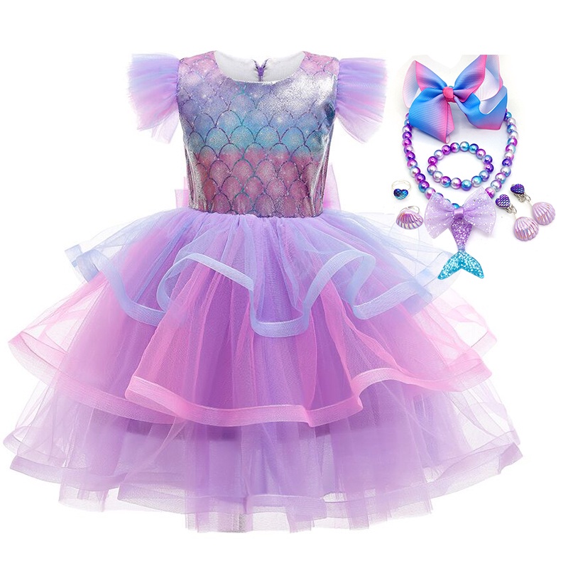 Girls Mermaid Dress Cosplay Costumes Princess Glossy Fish Scales ...